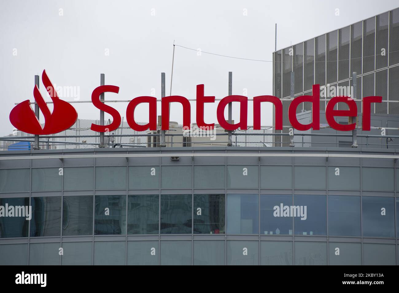 Santander bank logo is seen on September 2, 2020 in Warsaw, Poland ...