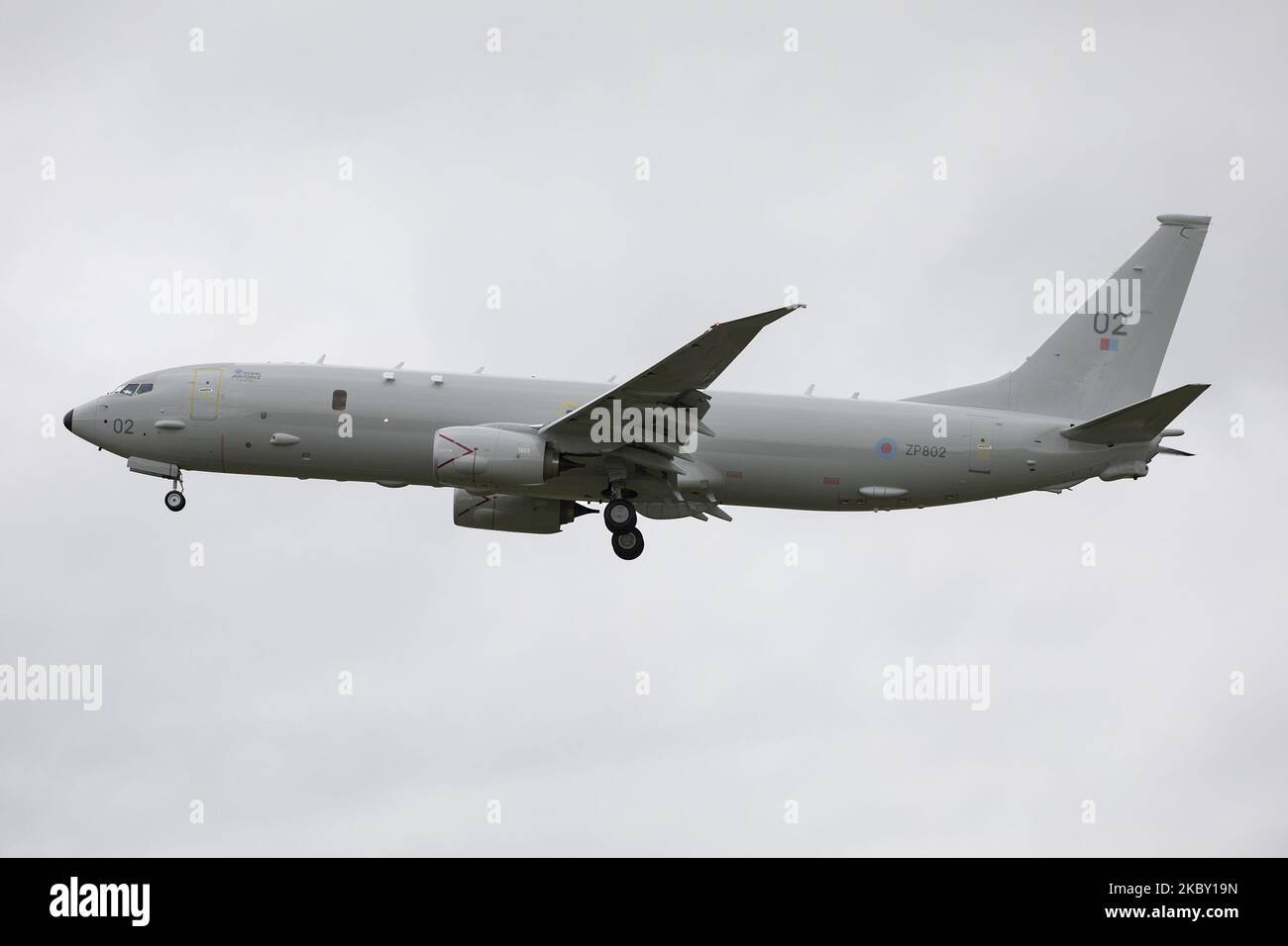 An RAF Boeing P8 Poseidon lands at Newcastle Airport, England on 23rd ...