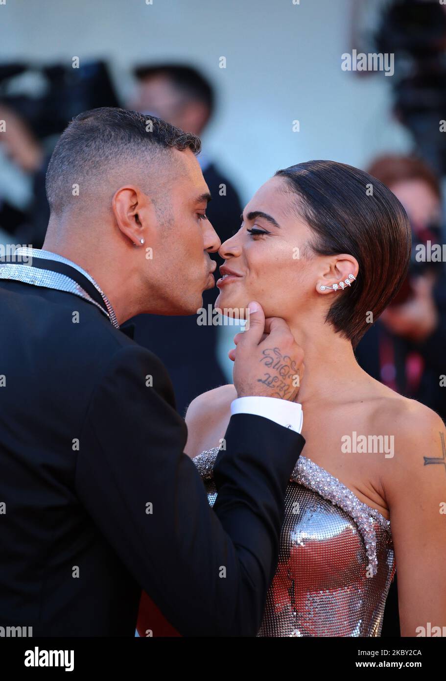 Marracash and Elodie pose on the red carpet during the 77th Venice Film ...