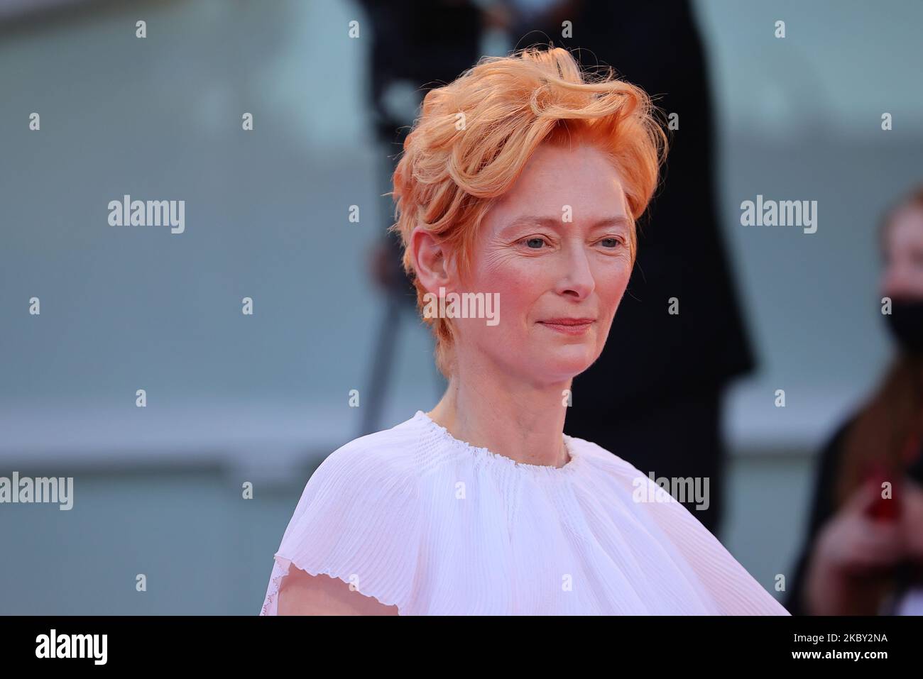 Tilda Swinton poses on the red carpet during the 77th Venice Film ...