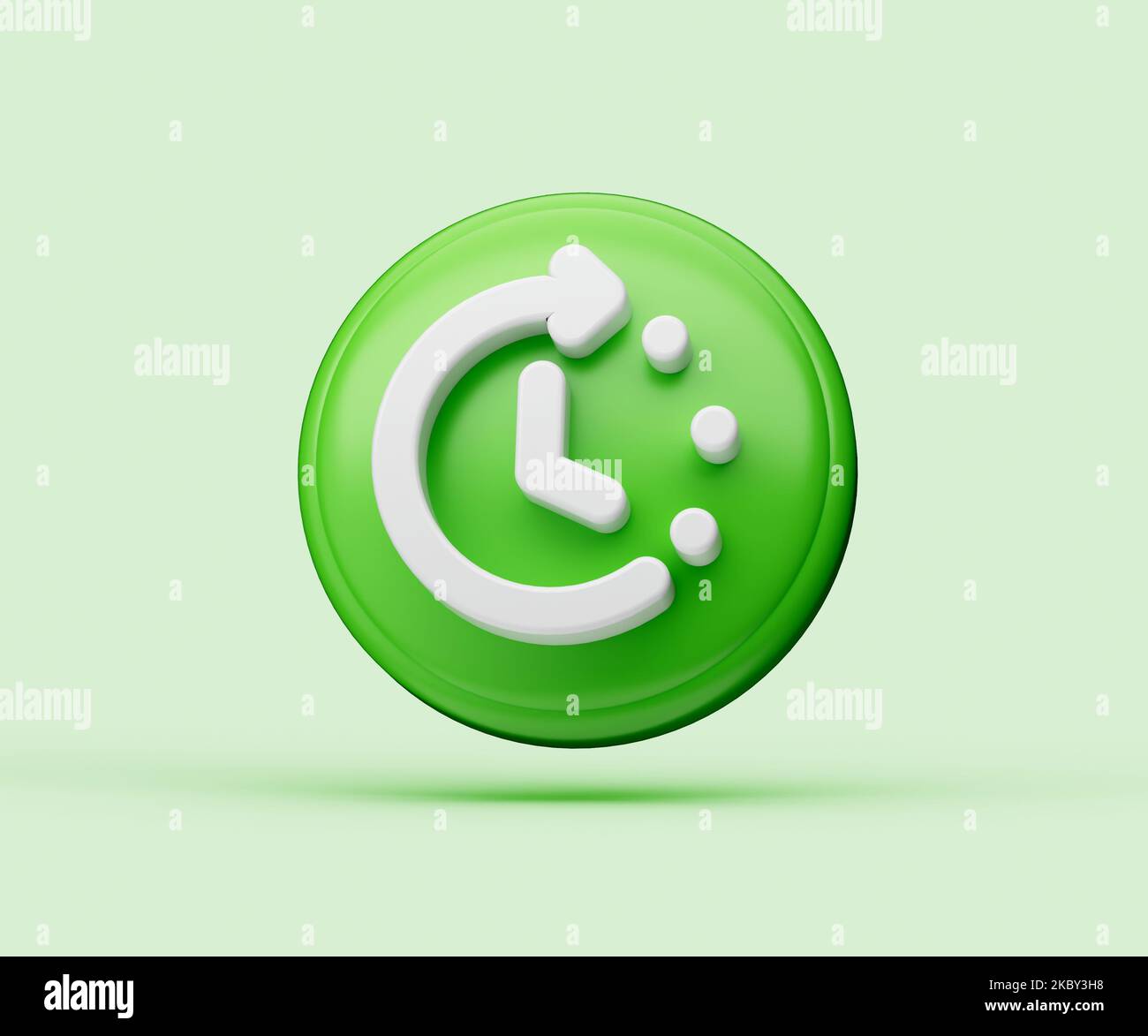 A 3D illustration of glossy white and green clock icon for web and ...