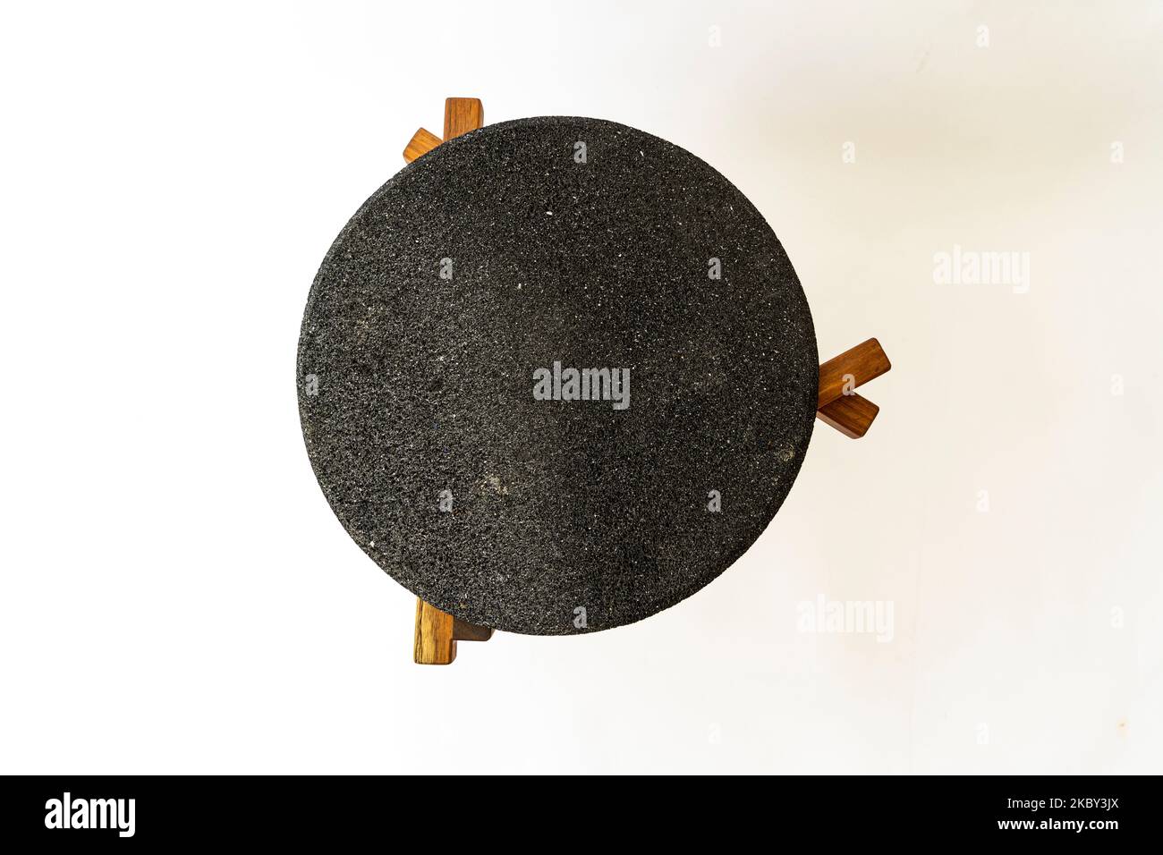 Top view vintage wooden round chair on cement concrete texture floor ...