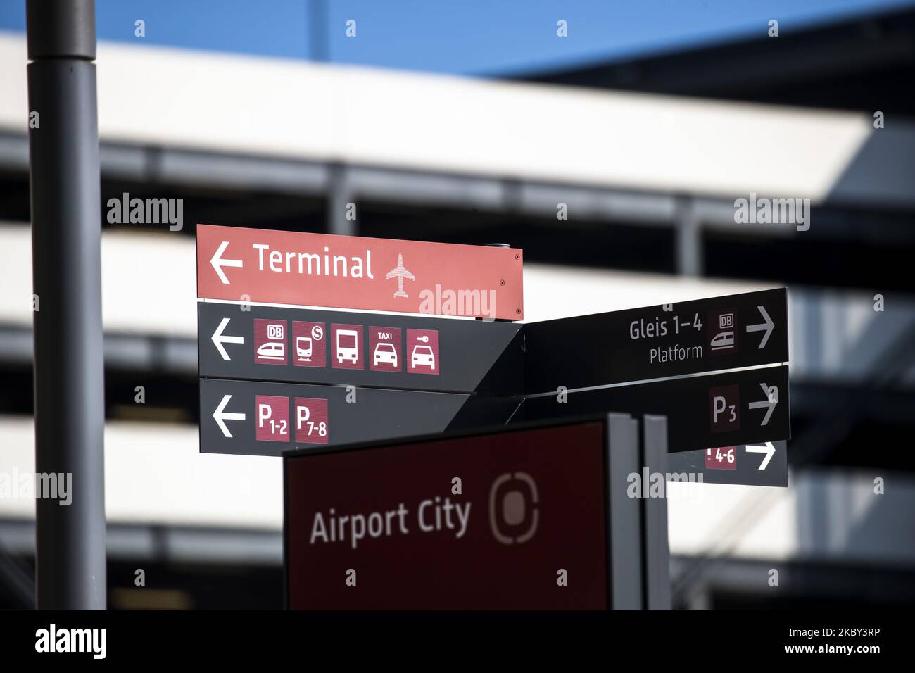 Information sign with directions is pictured at Berlin Brandenburg ...