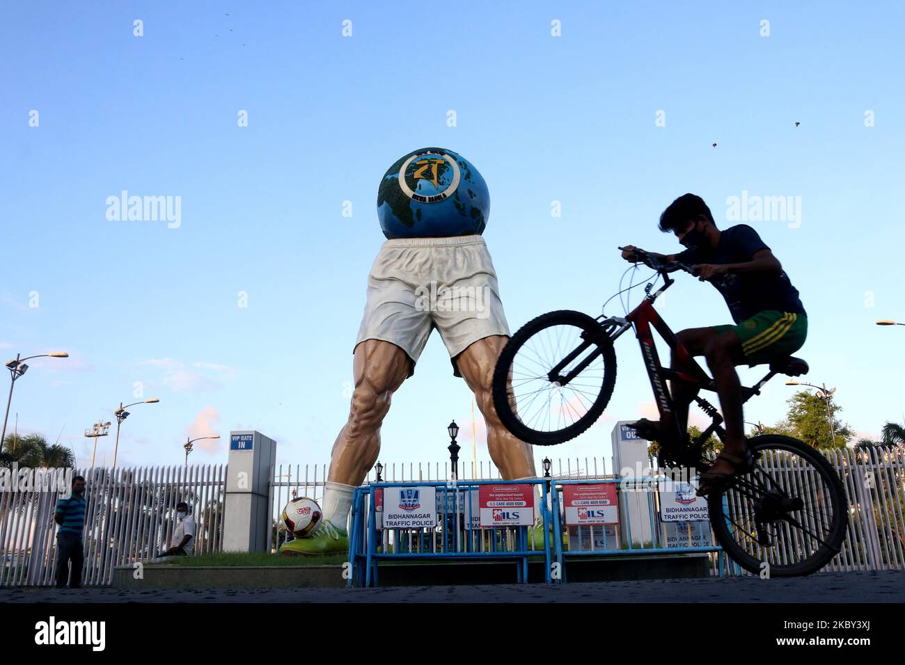A cycle rider riding across rocks on The Vivekananda Yuba Bharati ...