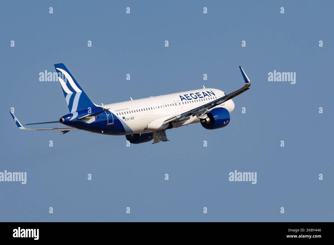 An Aegean Airlines Airbus A320neo aircraft as seen during take-off ...