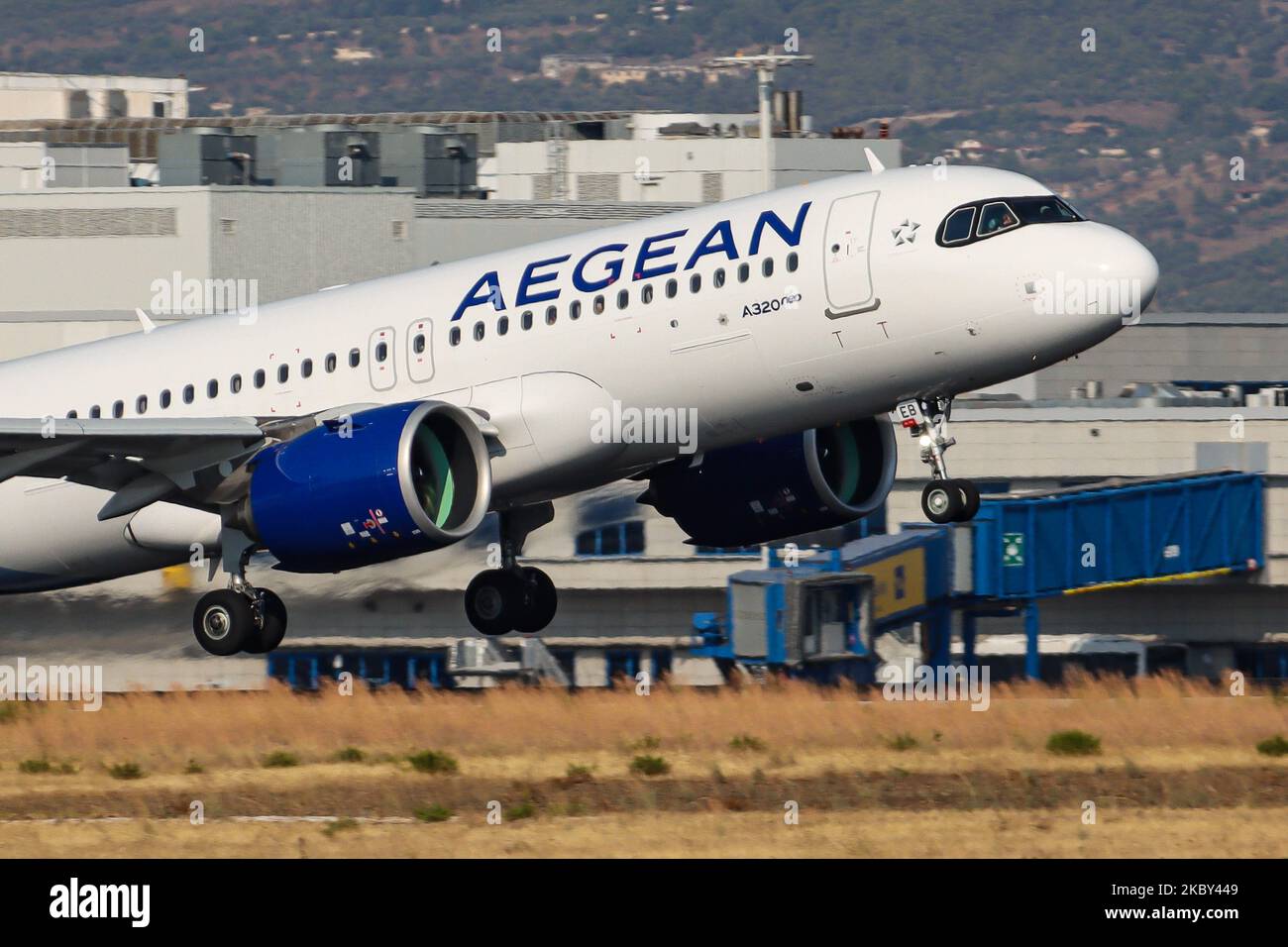 An Aegean Airlines Airbus A320neo aircraft as seen during take-off ...