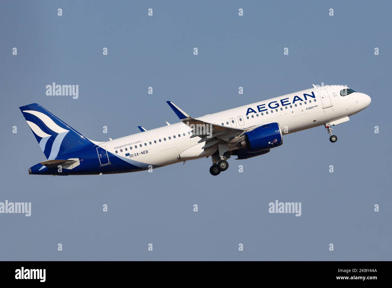 An Aegean Airlines Airbus A320neo aircraft as seen during take-off ...