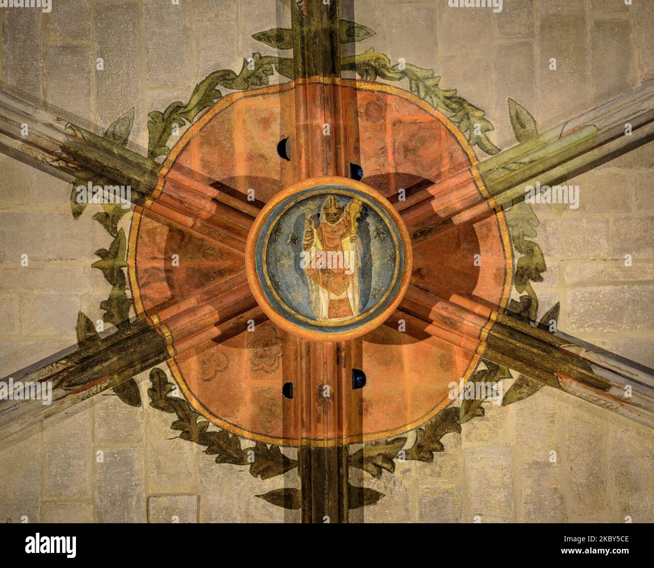 Key of a vault inside the basilica of Sant Feliu in Girona (Catalonia ...