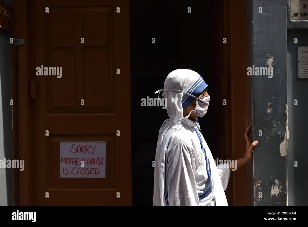 A catholic nun wearing face mask from the Missionaries of Charity, the ...