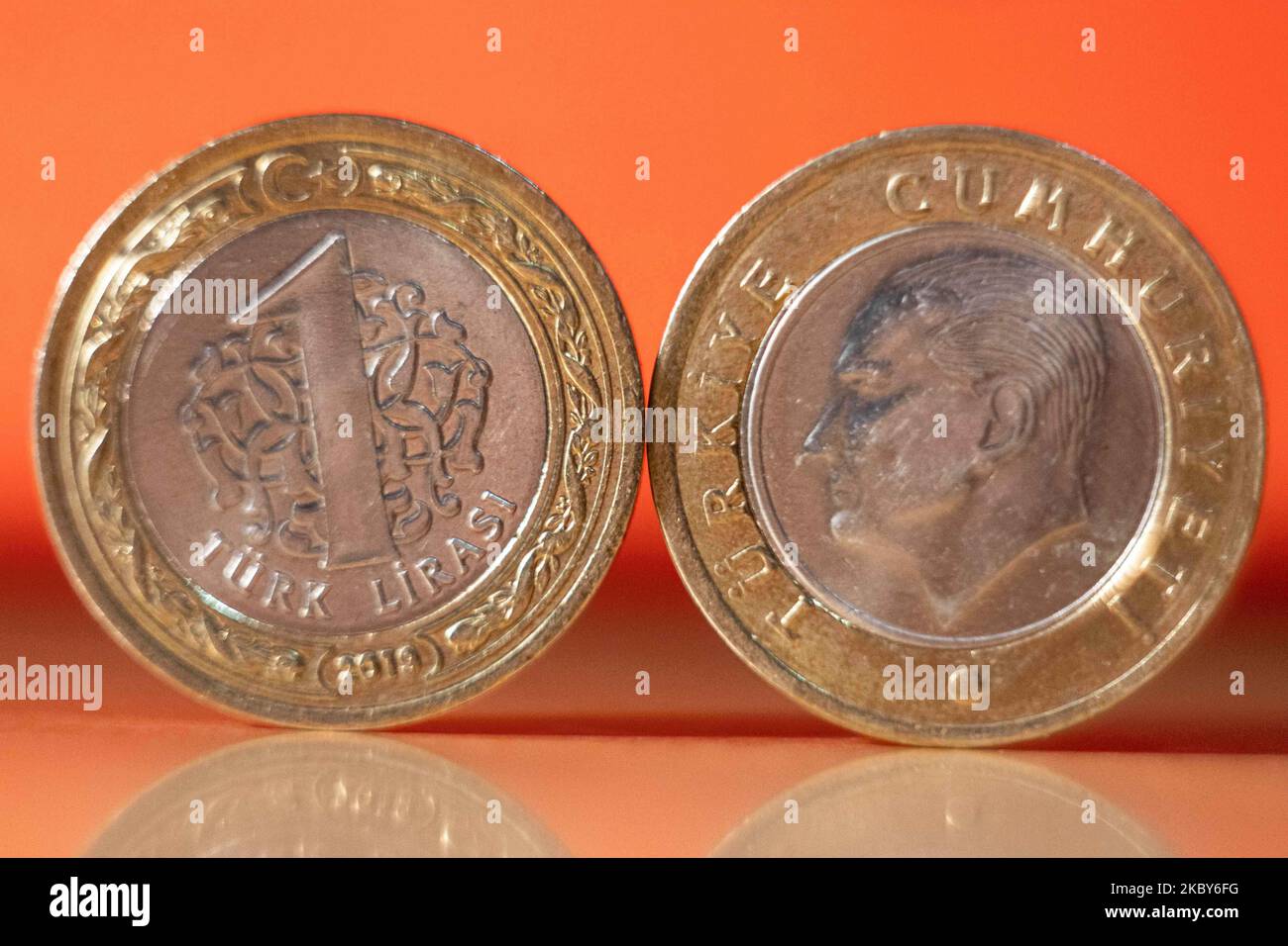 Close up of Turkish 1 lira coins, the local currency of Turkey, Türk ...