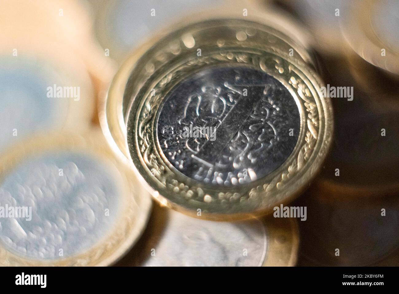 Close up of Turkish 1 lira coins, the local currency of Turkey, Türk ...