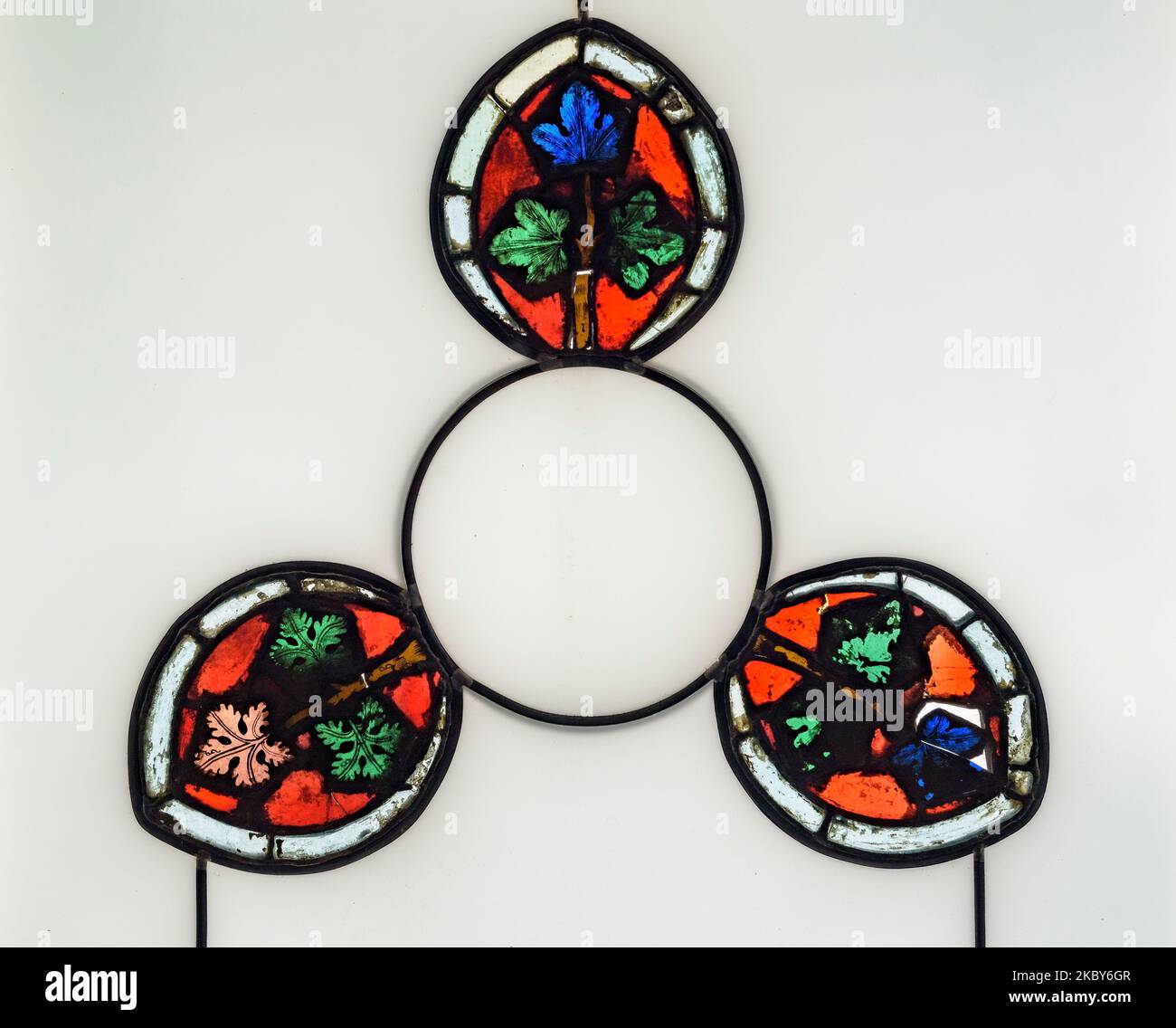 Medieval stained glass windows exhibited in the cloister of the ...