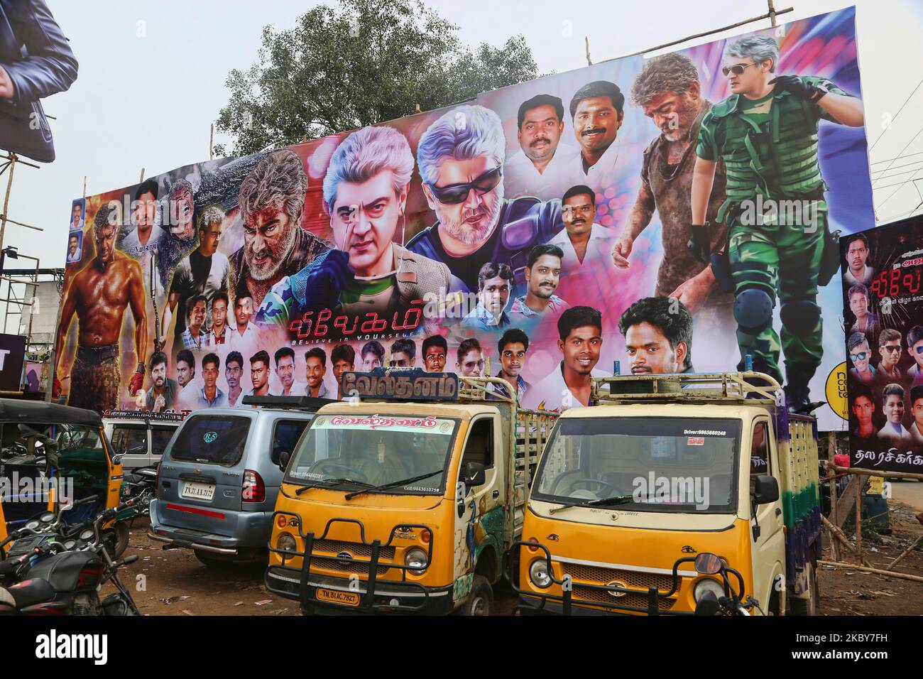 Large billboards promoting the Tamil blockbuster film 'Vivegam' in ...