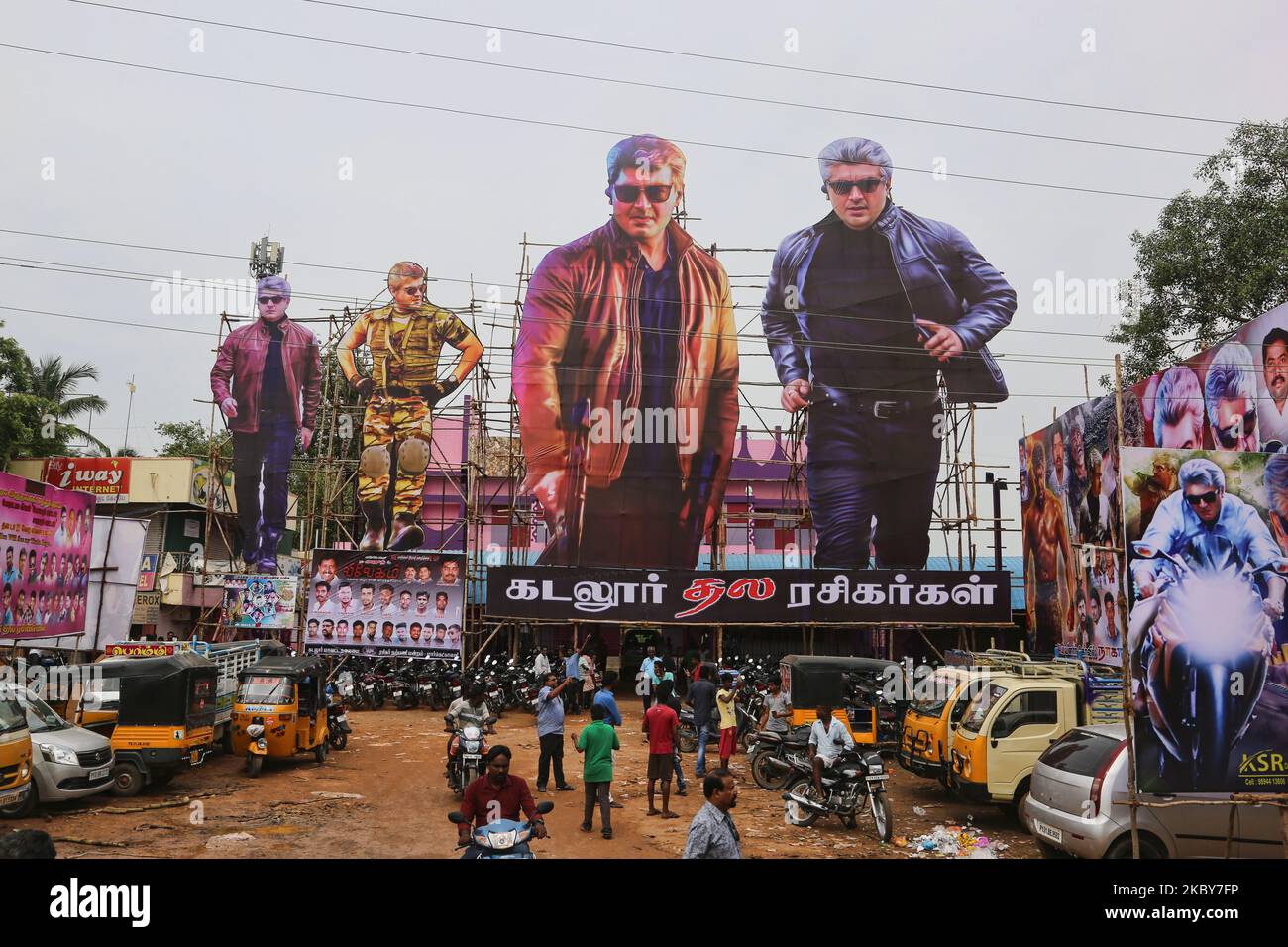 Large billboards promoting the Tamil blockbuster film 'Vivegam' in ...