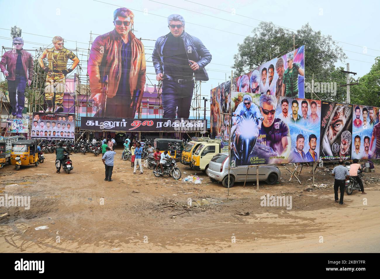 Large billboards promoting the Tamil blockbuster film 'Vivegam' in ...