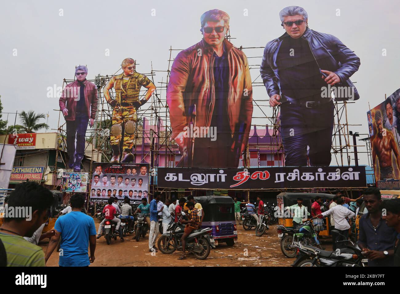 Large billboards promoting the Tamil blockbuster film 'Vivegam' in ...