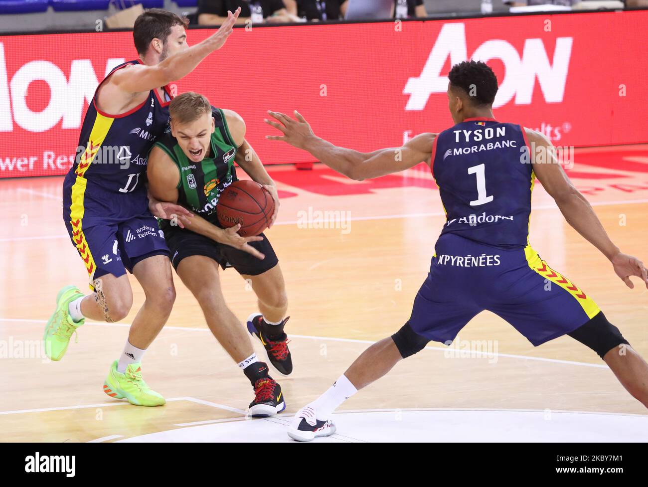 Sergi Garcia, Tyson Perez and Arturs Zagars during the match between ...