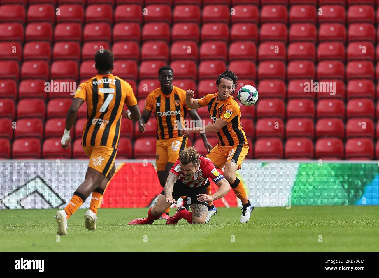 Max Power of Sunderland igoes down after a challenge George Honeyman of ...