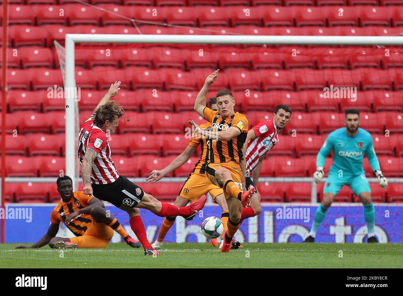 Max Power of Sunderland shoots at goal during the Carabao Cup match ...