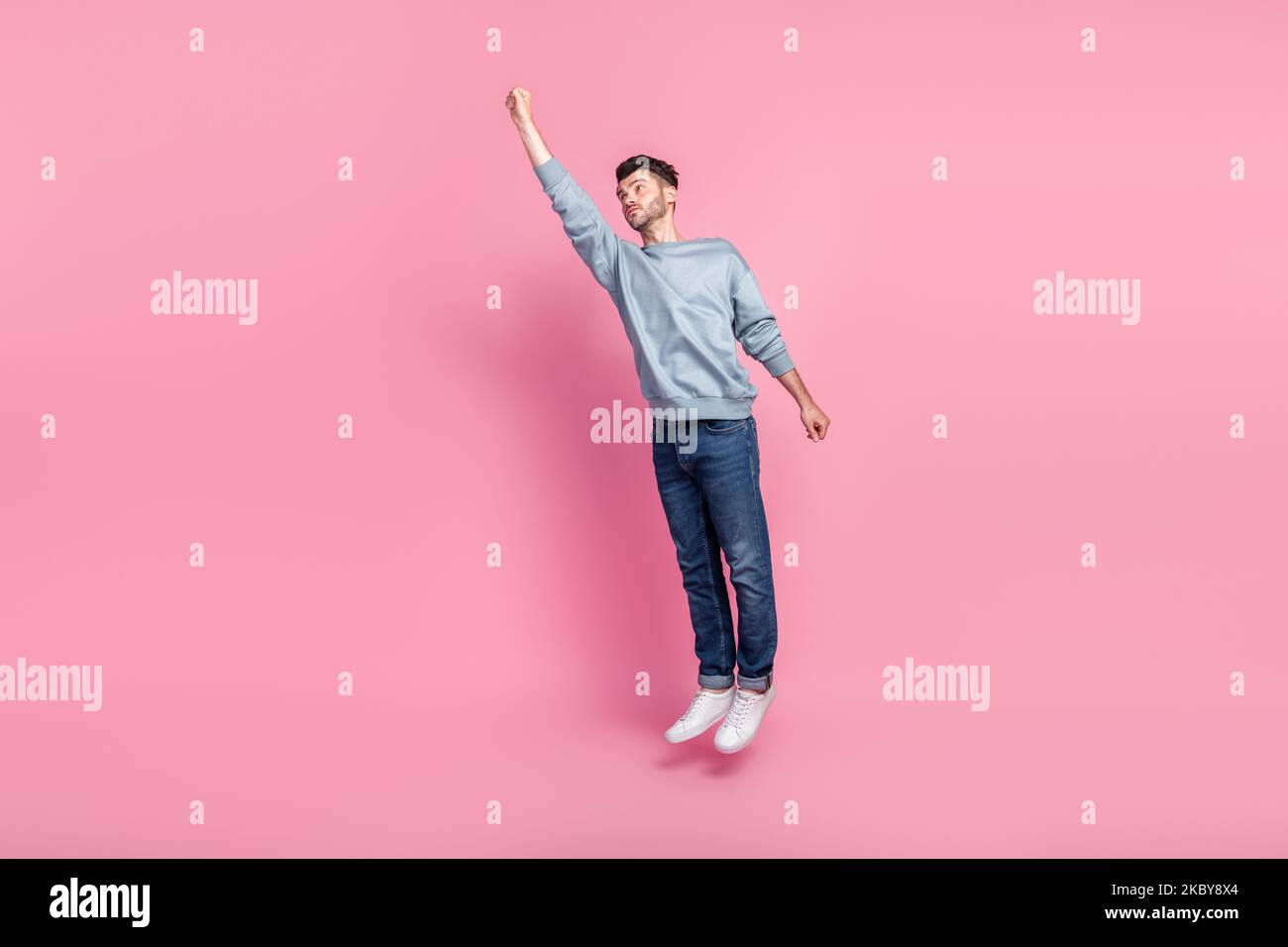 Full length photo of young handsome attractive nice guy wear casual ...