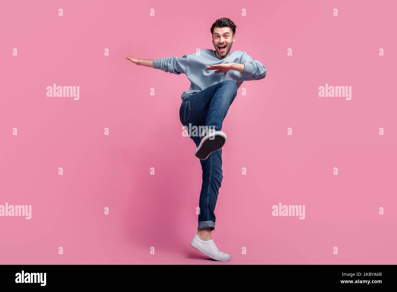 Full body size photo of young handsome attractive positive guy wear ...