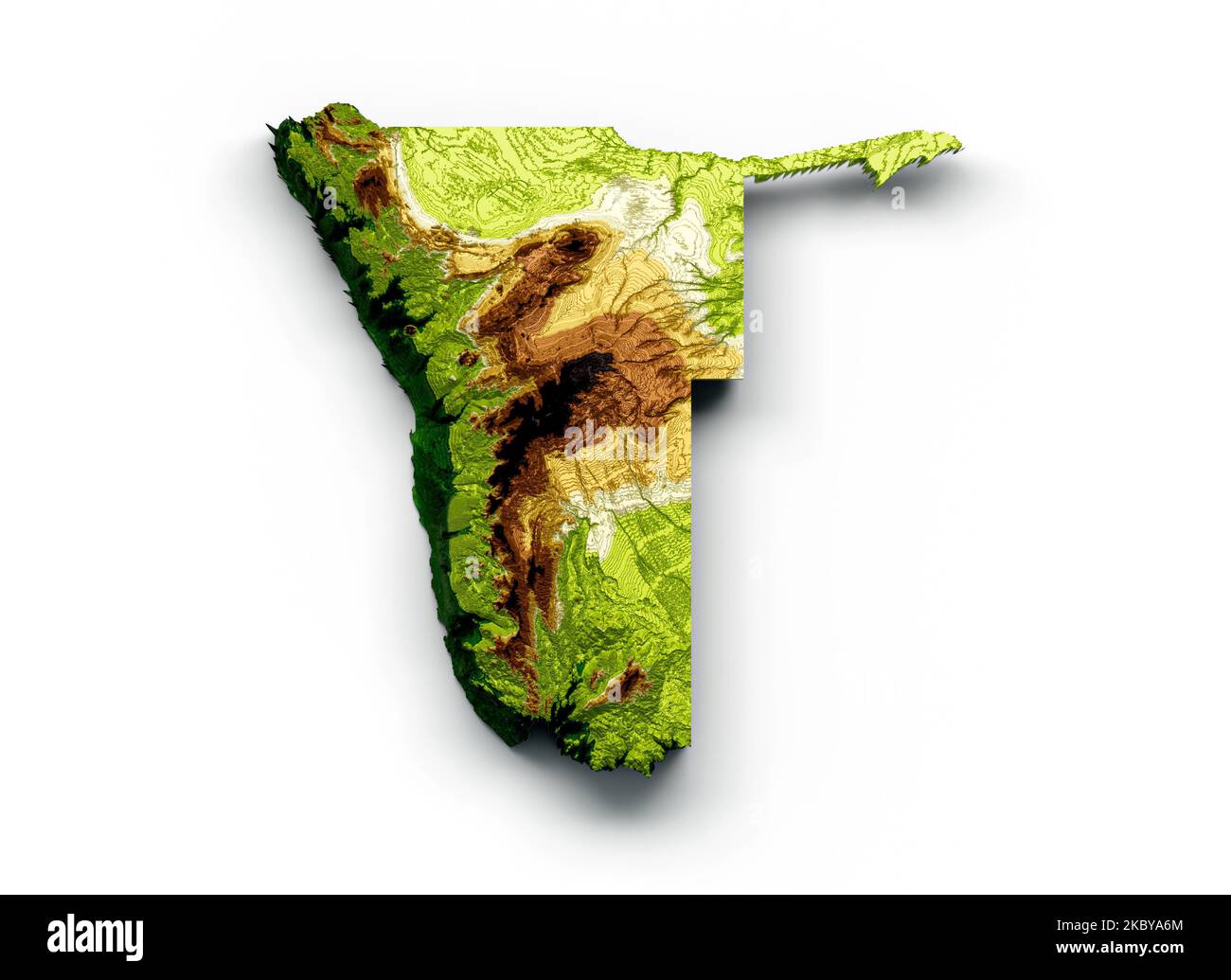 A 3D rendering of a height map of Namibia with shaded relief Stock ...