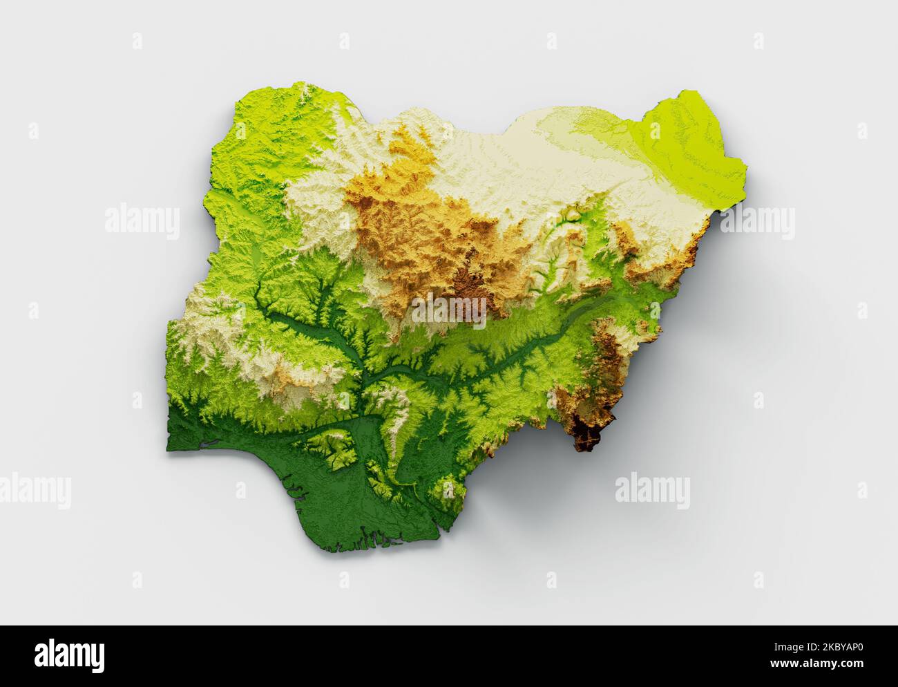 A 3D rendering of a height map of Nigeria with shaded relief Stock Photo - Alamy