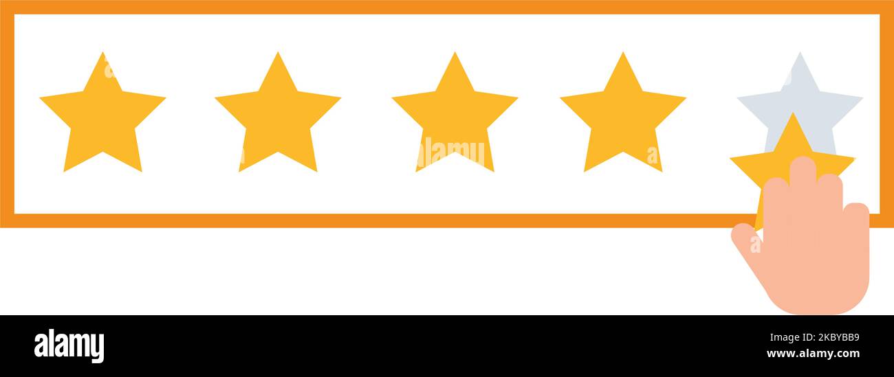 A vector illustration of a five star rating review on a white ...