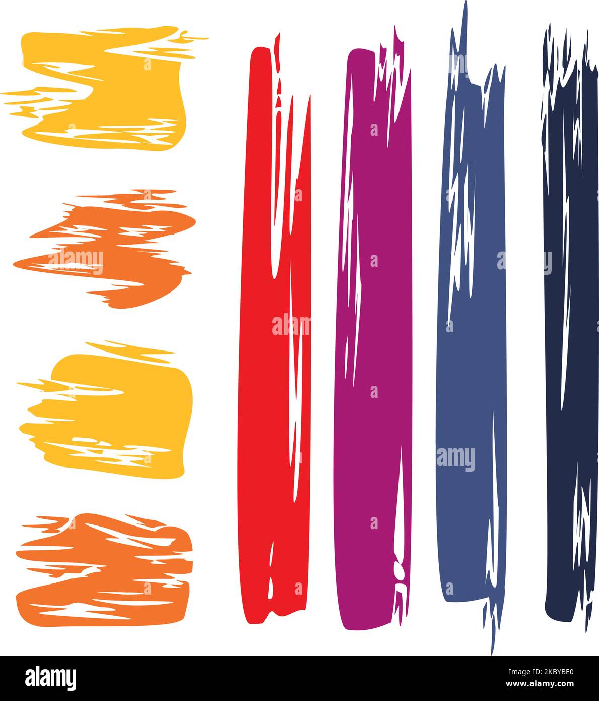 Set of different strokes of colored paint on a white background ...