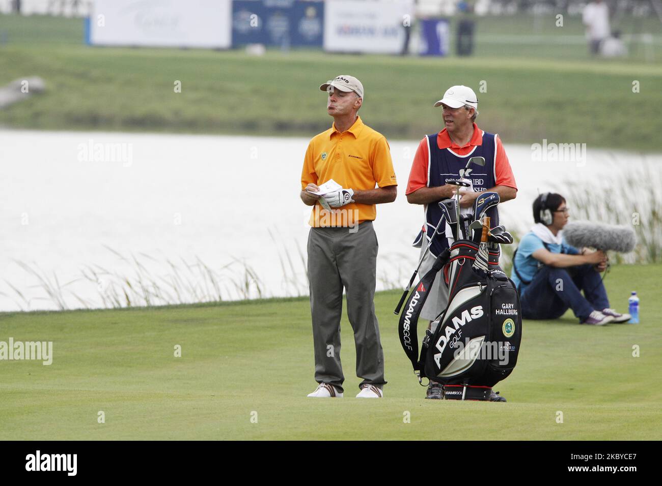 Gary Hallberg of USA, plays 18th hall approach during the PGA Tour ...