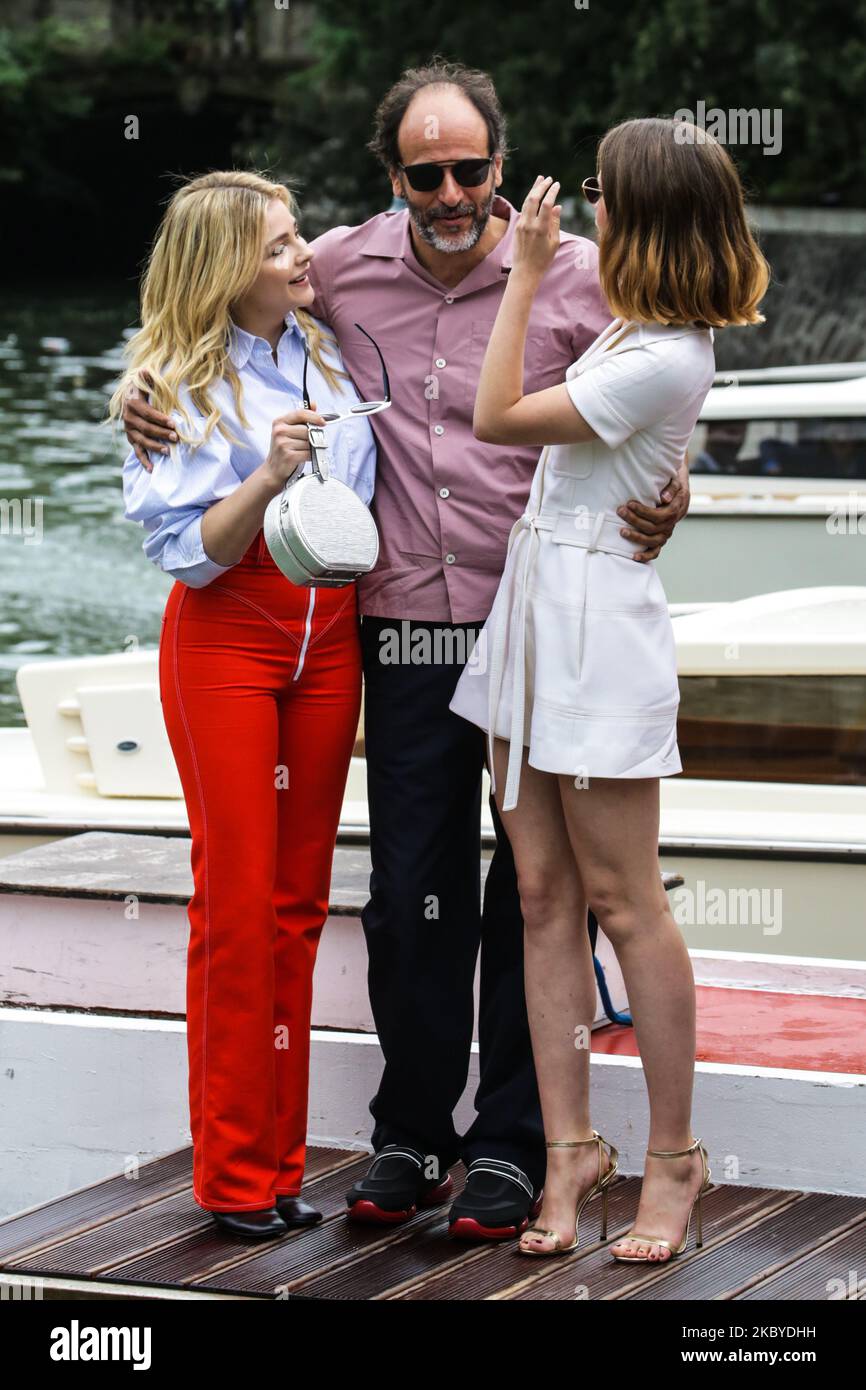(L-R) Chloe Grace Moretz, Luca Guadagnino and Mia Goth is seen during ...