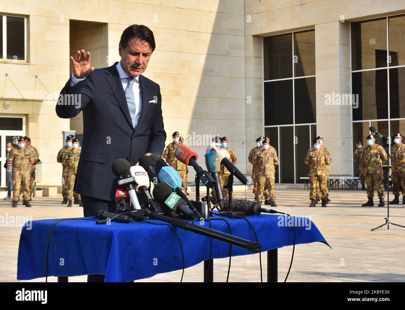 Italian Prime Minister Giuseppe Conte visits an Italian field hospital ...