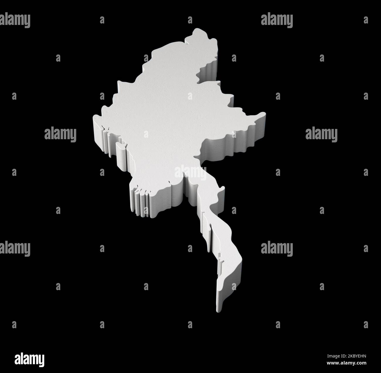 A 3d rendering of the Myanmar map isolated on black background Stock ...