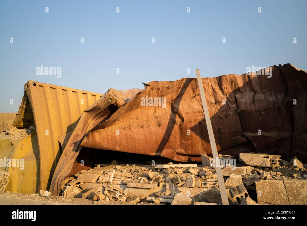 Damaged cargo container in the port of Beirut, on September 9, 2020 in ...