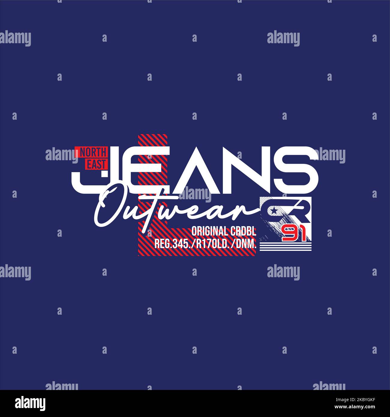 A blue typography style clothing template design with bold red and ...