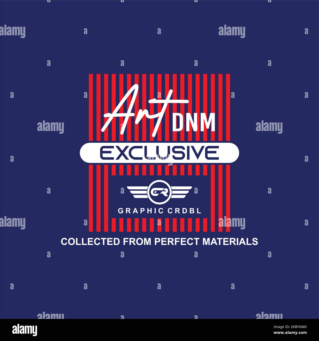 A blue typography style clothing template design with bold red and ...