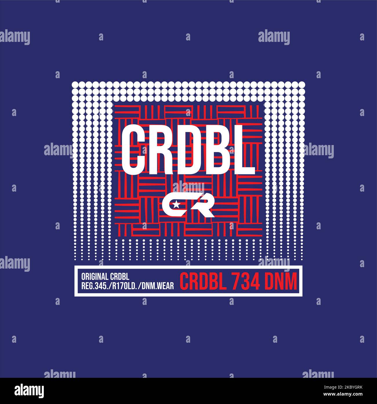 A blue typography style clothing design template with bold red and ...