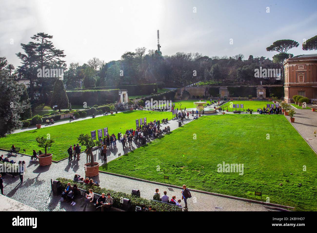 Internal yard in Vatican City State - many people and awe garden - park ...