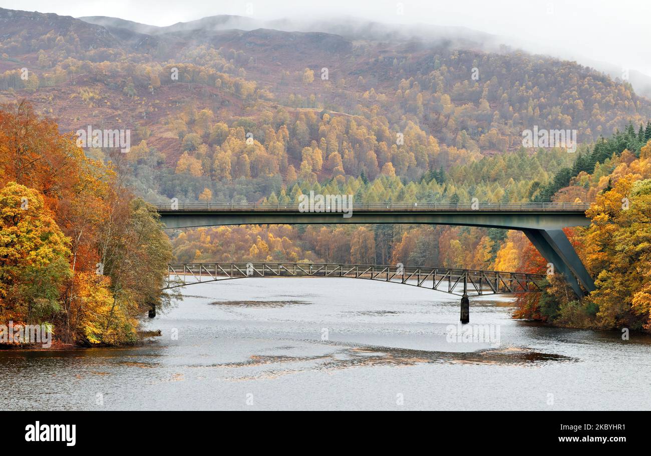 Pitlochry Perthshire Scotland Loch Faskally A9 road bridge and Clunie ...