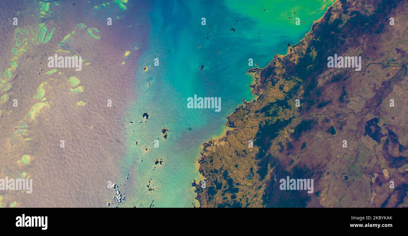 Earth landscape aerial view. Beautiful colorful sea landscape ...