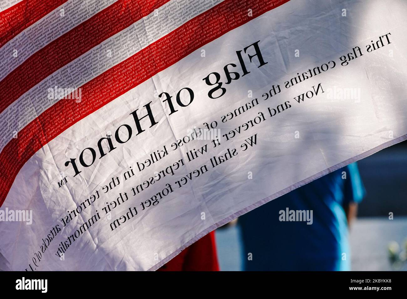 A Flag of Honor is seen during a 9/11 memorial service at the National ...