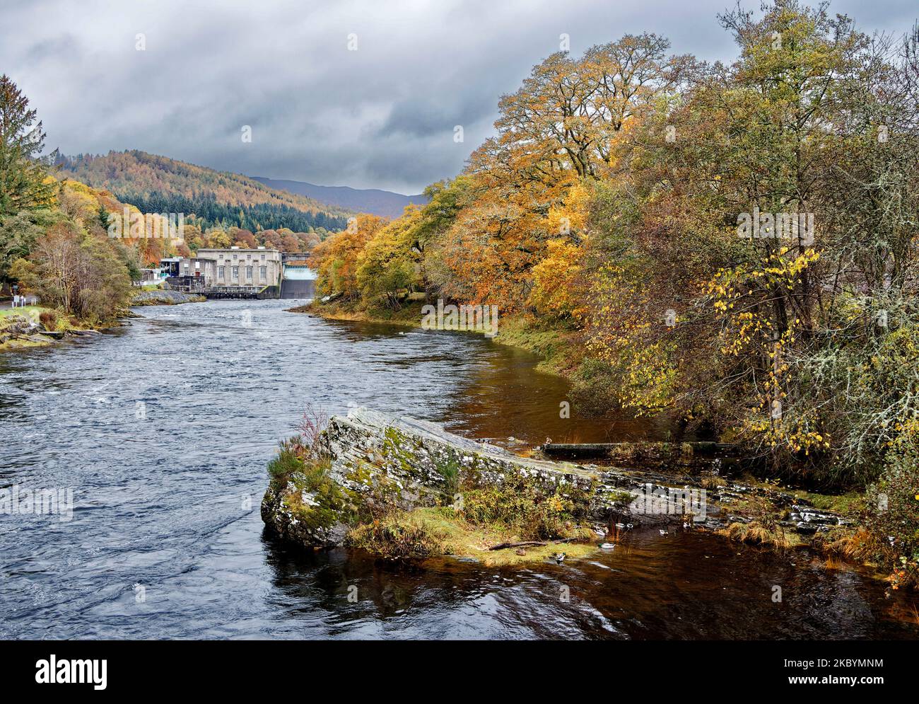 Pitlochry Perthshire Scotland river Tummel and the dam seen from the ...