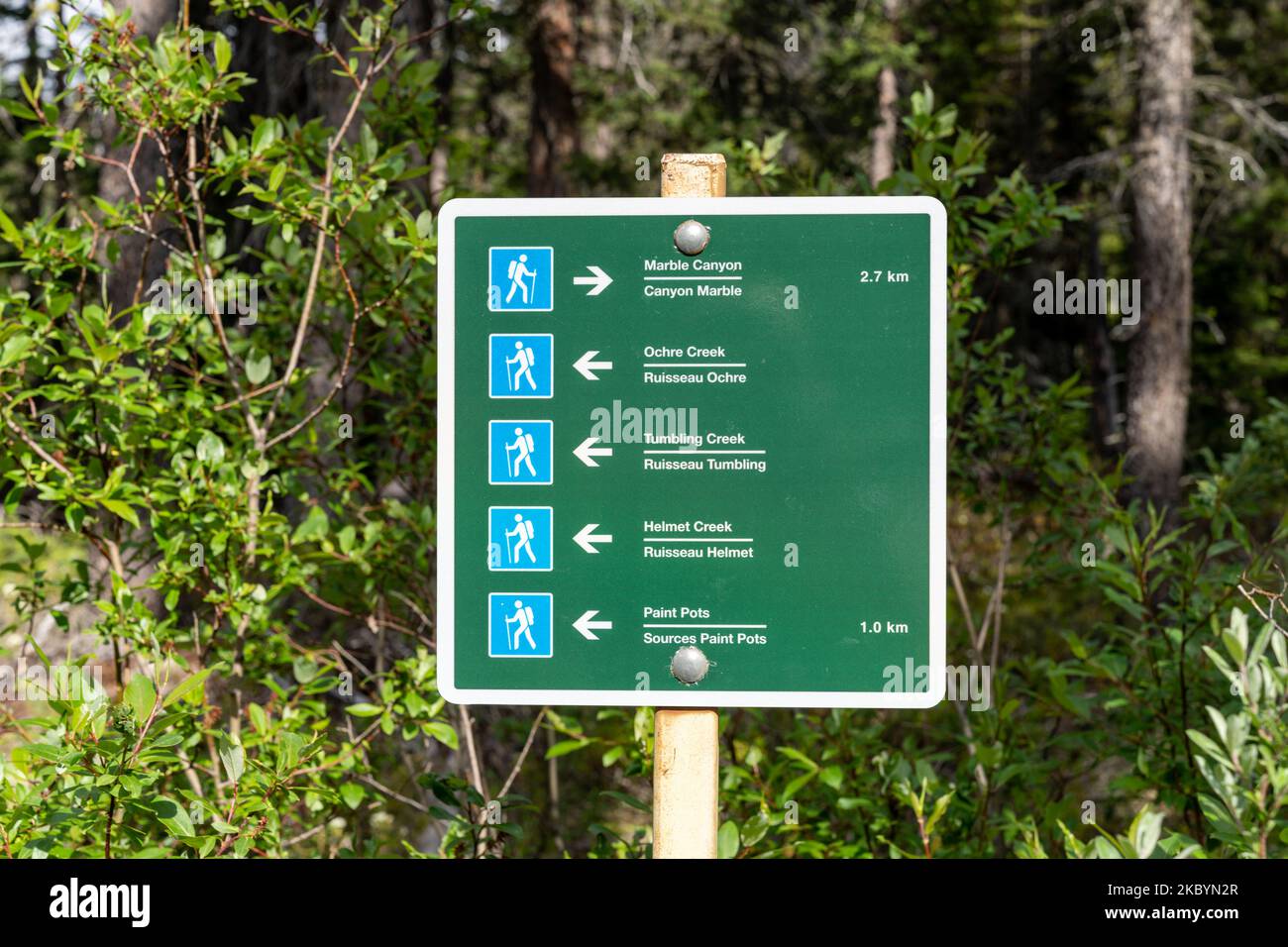 Hiking direction sign in Kootenay National Park, giving tourists ...
