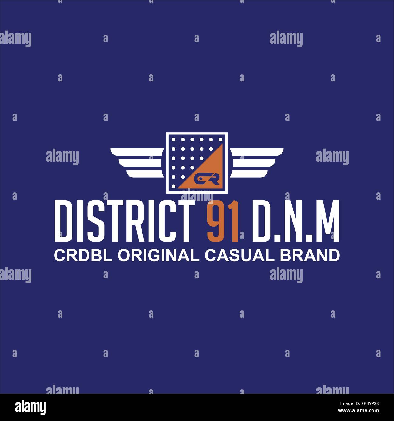 A blue typography clothing template design with bold white and brown ...