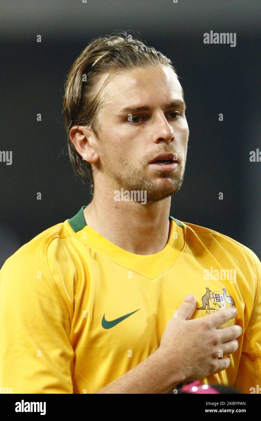 Brett Holman of Australia stands before the international friendly ...