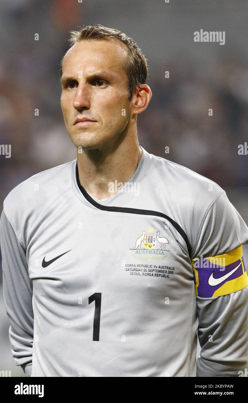 Mark Schwarzer of Australia stands before the international friendly ...