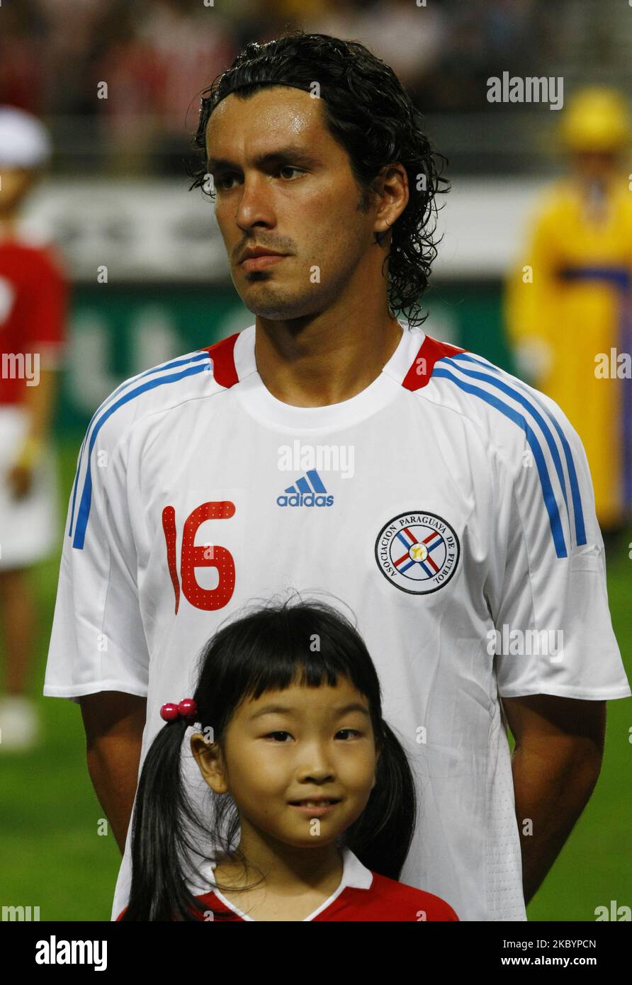 Cristian Riveros, Paraguay, stands before the international friendly ...