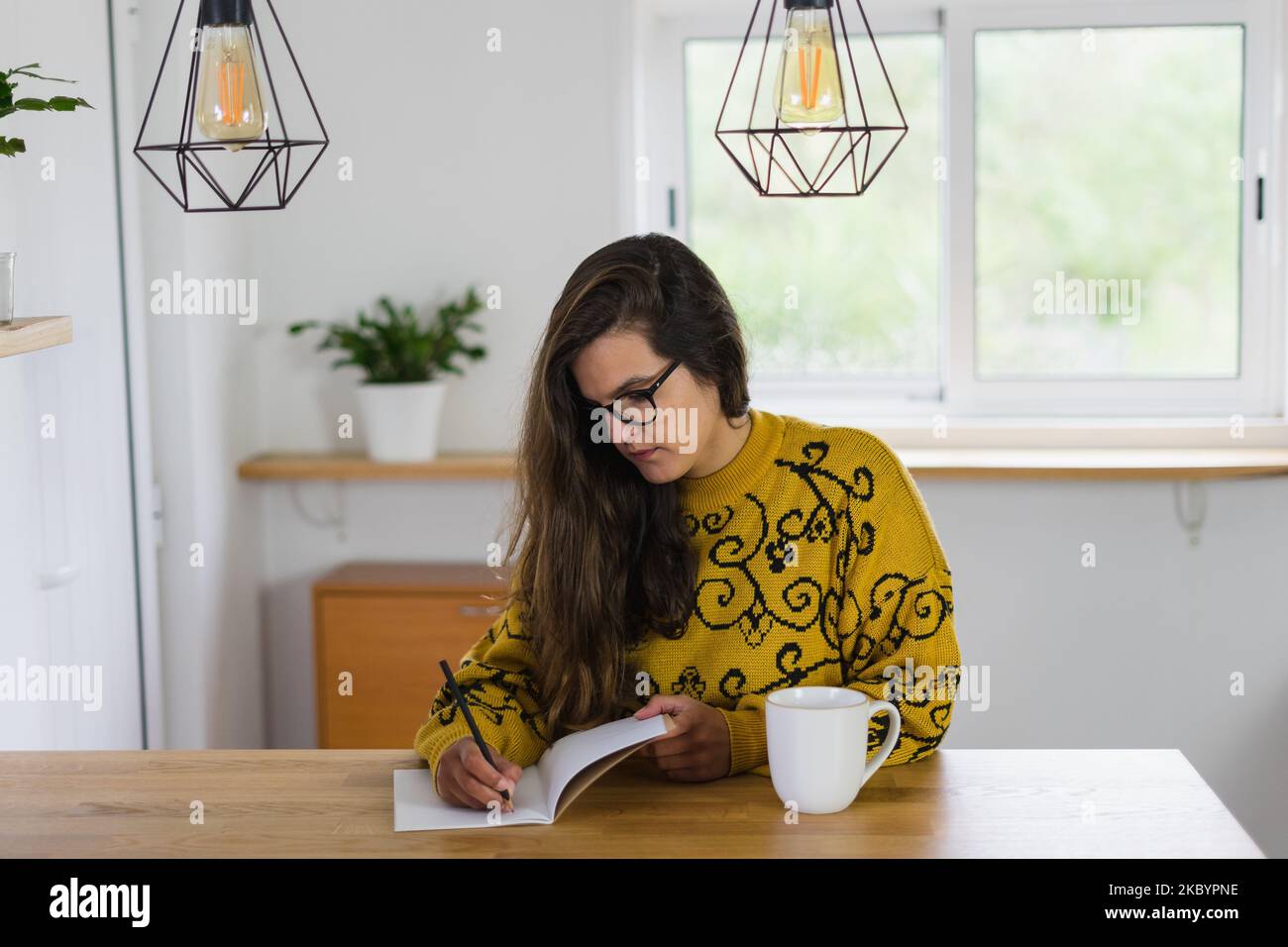 Woman writing in her notebook Stock Photo - Alamy