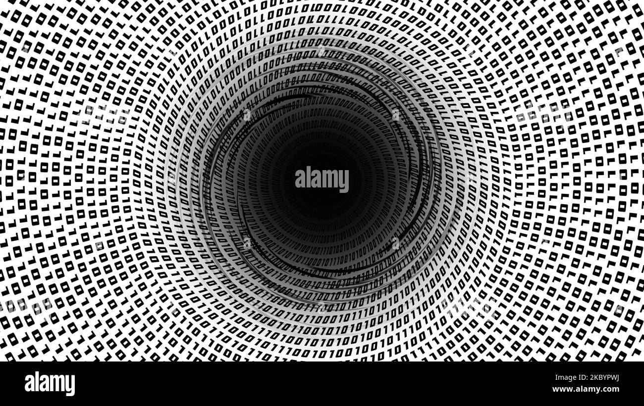 Binary code on white background pulled into black hole - 3D ...