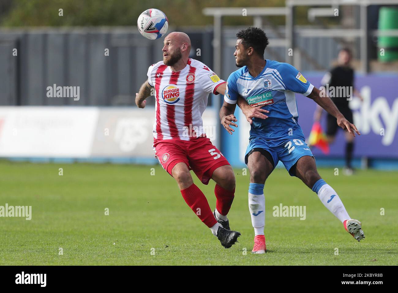 Scott Cuthbert of Stevenage in action with Dior Angus during the Sky ...